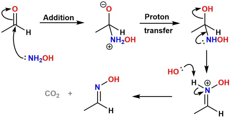 NH2OH(ヒドロキシルアミン)によるケトンからオキシムへの変換の反応機構